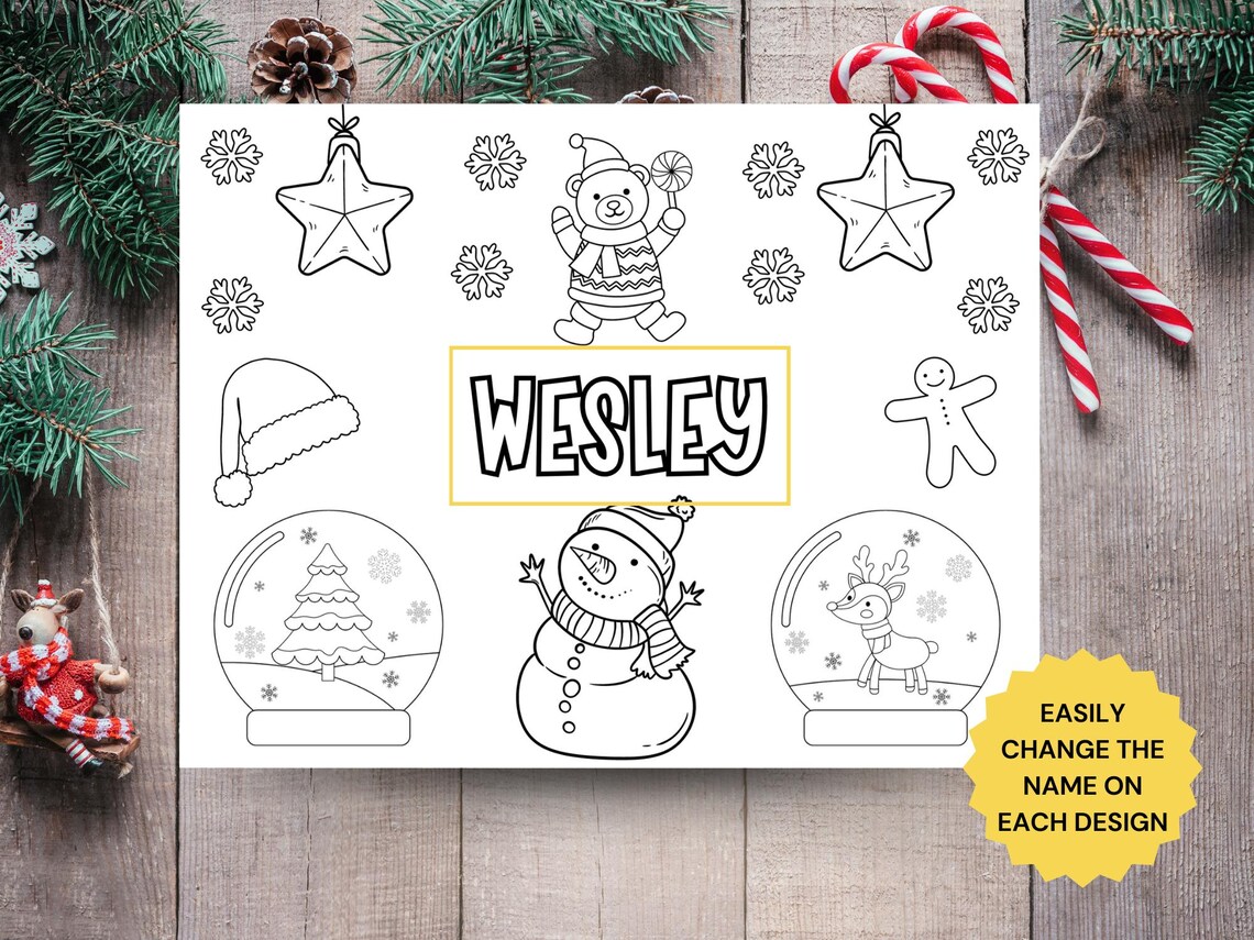 Kids Personalized Christmas Coloring Mat, Christmas Coloring Page ...