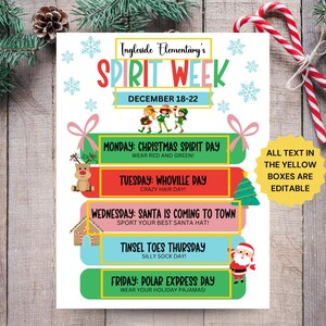 EDITABLE Christmas Spirit Week Flyer Canva Template, School Spirit ...