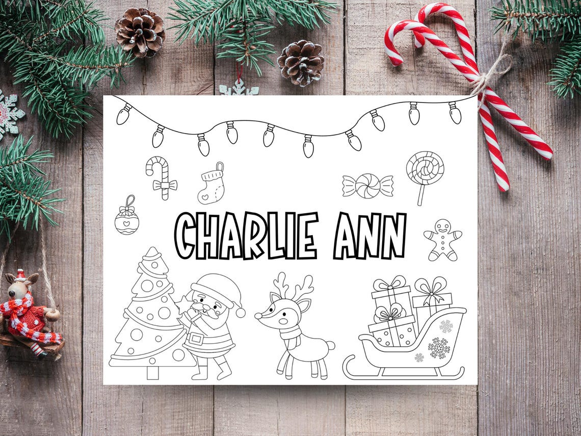 Kids Personalized Christmas Coloring Mat, Christmas Coloring Page ...