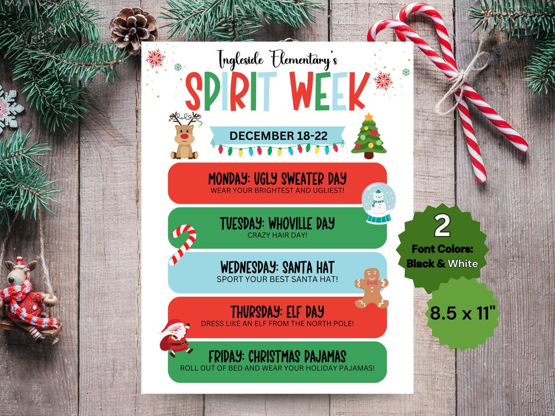 EDITABLE Christmas Spirit Week Flyer Canva Template, School Spirit ...