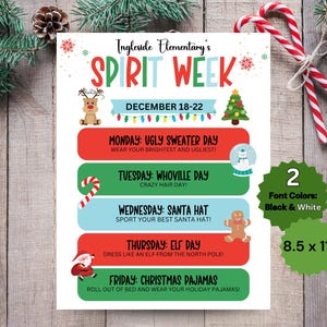EDITABLE Christmas Spirit Week Flyer Canva Template, School Spirit ...
