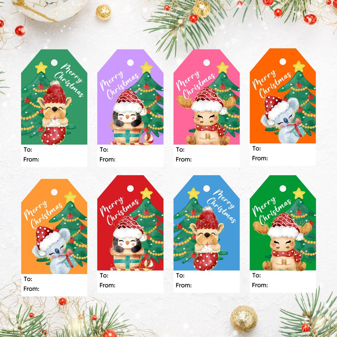 Printable Christmas Gift Tags, Cute Animals Christmas Gift Tags Set ...