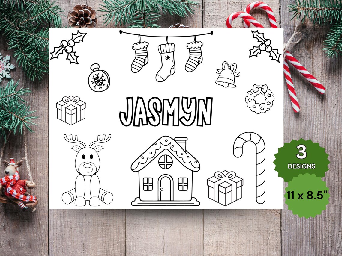 Kids Personalized Christmas Coloring Mat, Christmas Coloring Page ...