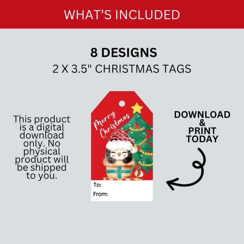 Printable Christmas Gift Tags, Cute Animals Christmas Gift Tags Set ...