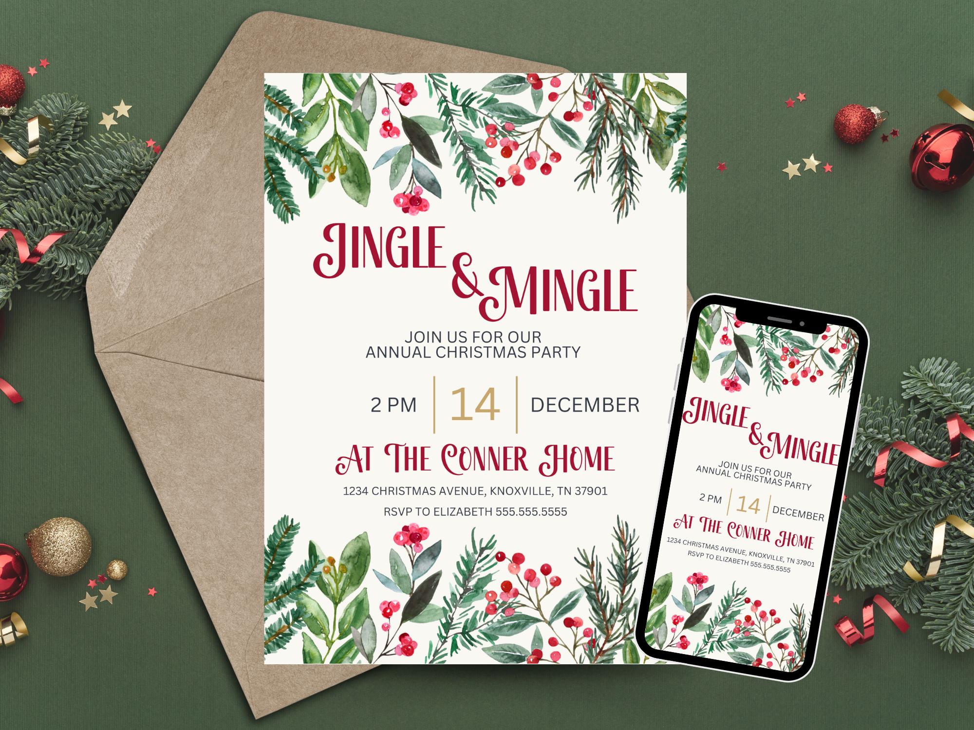 Jingle and Mingle Party Invitation, Holiday Party Invitation Template ...