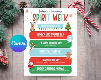 Editable Christmas Spirit Week Flyer Canva Template, School Spirit ...