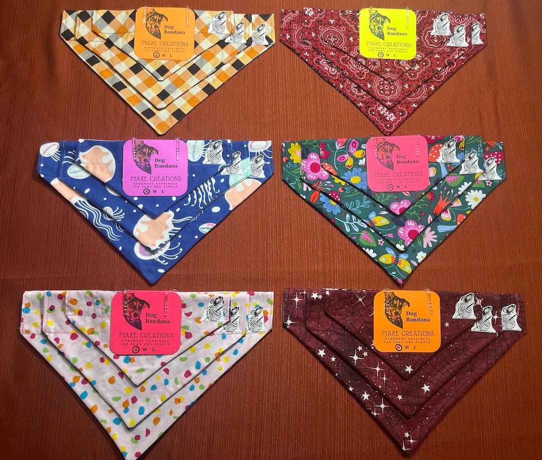 Personalized Reversible Dog Bandana: Over the Collar, Handmade, Bandana ...