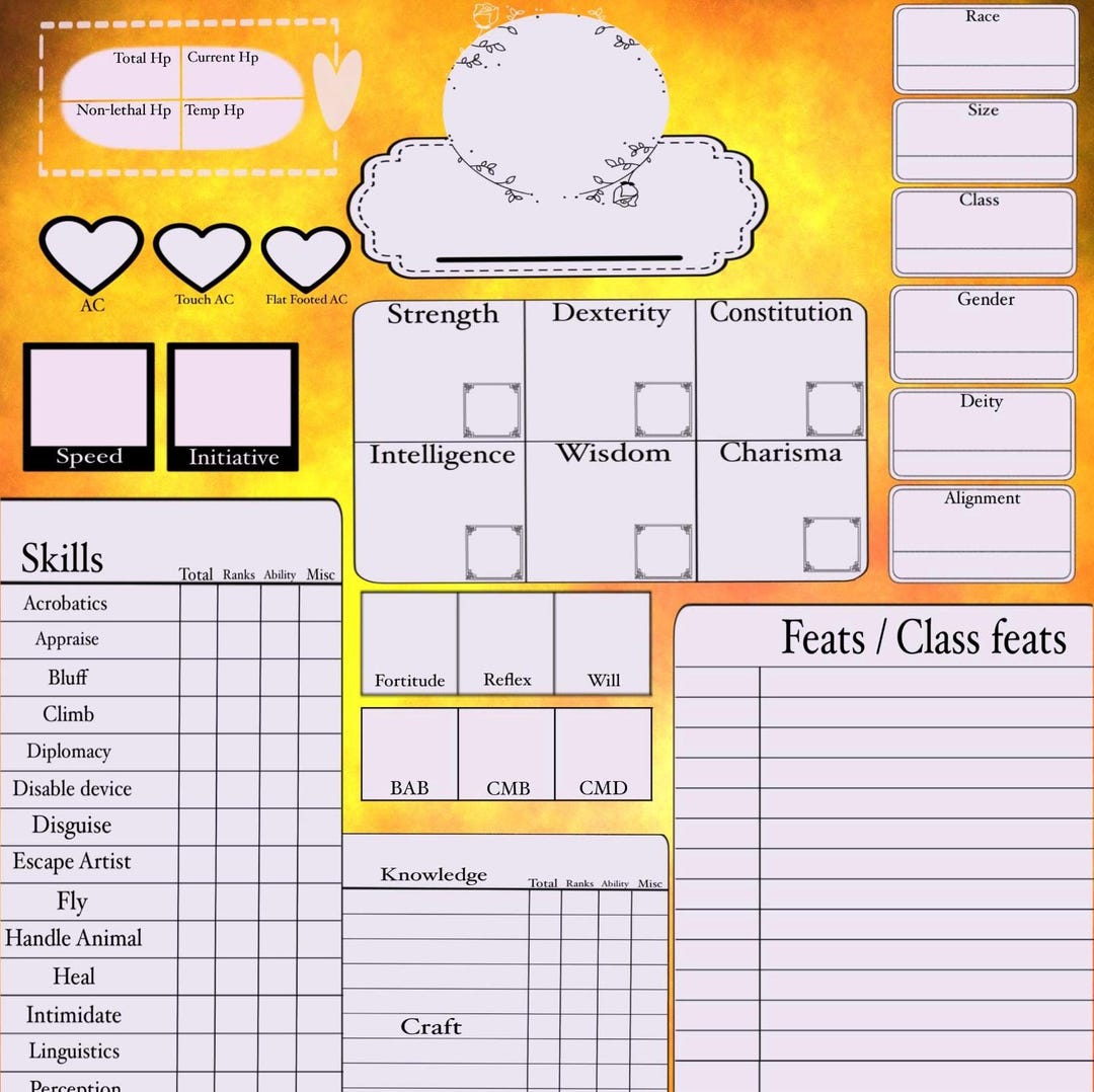 Pathfinder 1e Character Sheet - Etsy