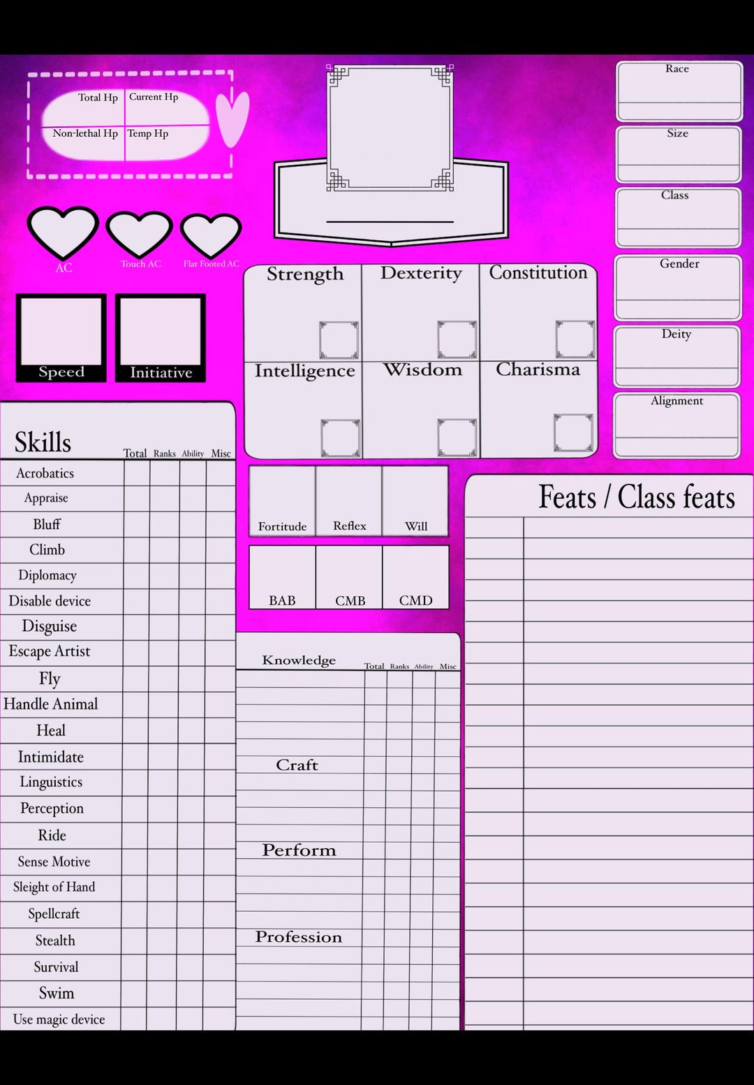 Pathfinder 1e Character Sheet - Etsy