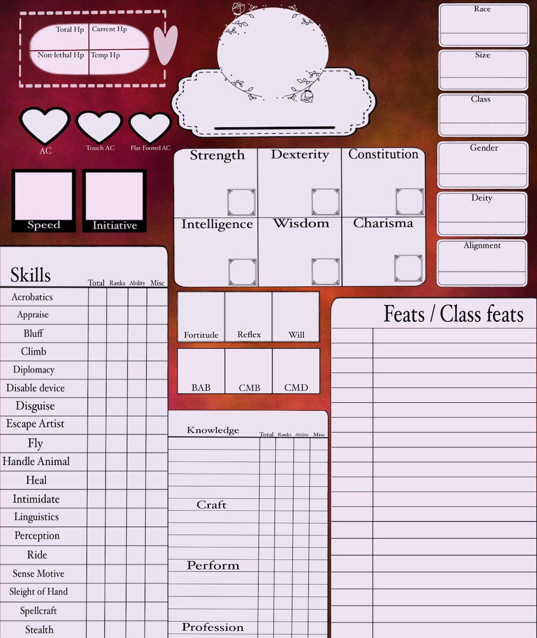 Pathfinder 1e Character Sheet - Etsy