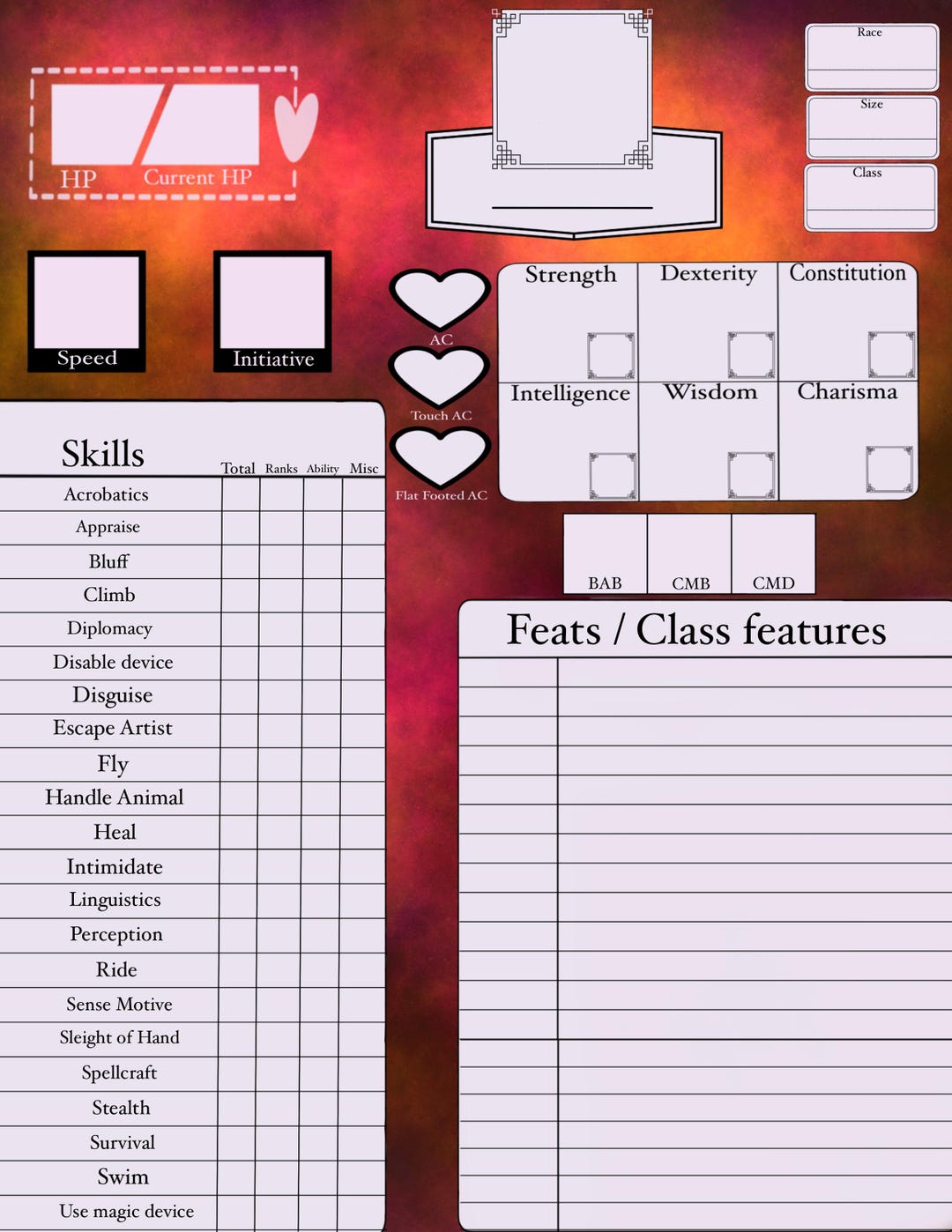 Pathfinder 1e Character Sheet - Etsy