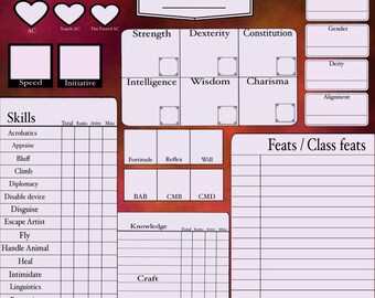 Pathfinder 1E Character Quick Reference Sheet - Printable Character ...