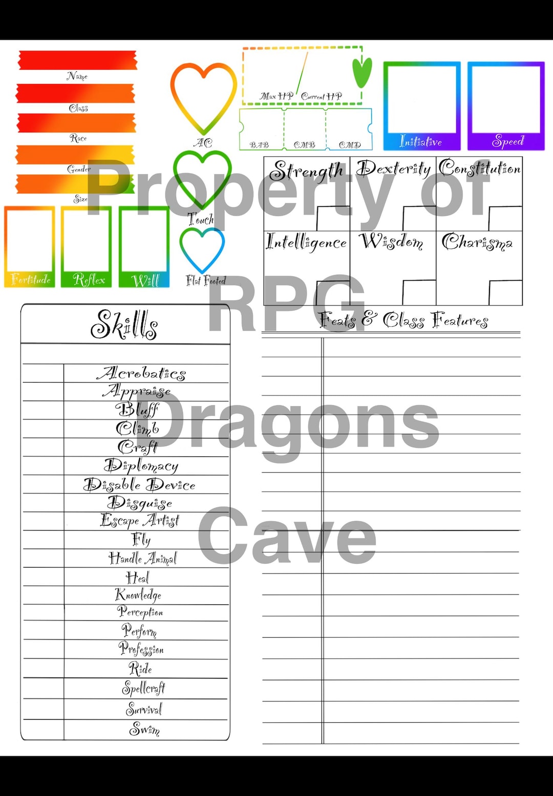 Pathfinder 1e Character Sheet - Etsy
