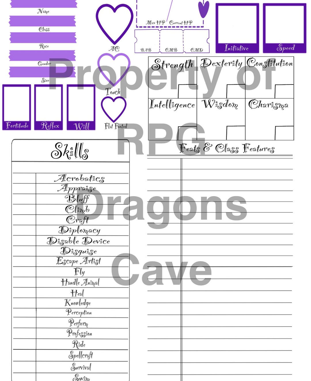 Pathfinder 1e Character Sheet - Etsy