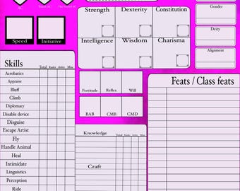 Pathfinder 1E Character Quick Reference Sheet - Printable Character ...