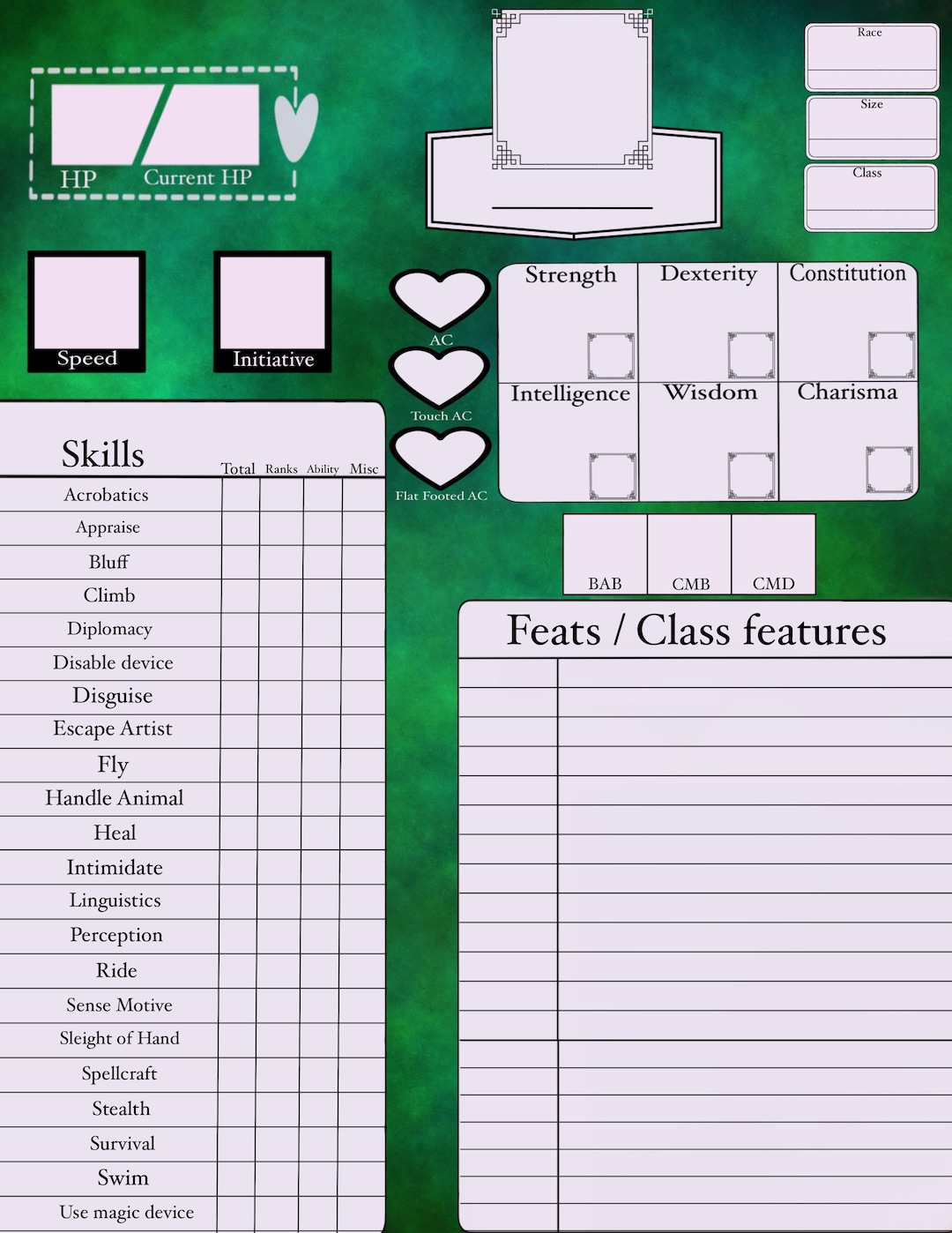 Pathfinder 1e Character Sheet - Etsy