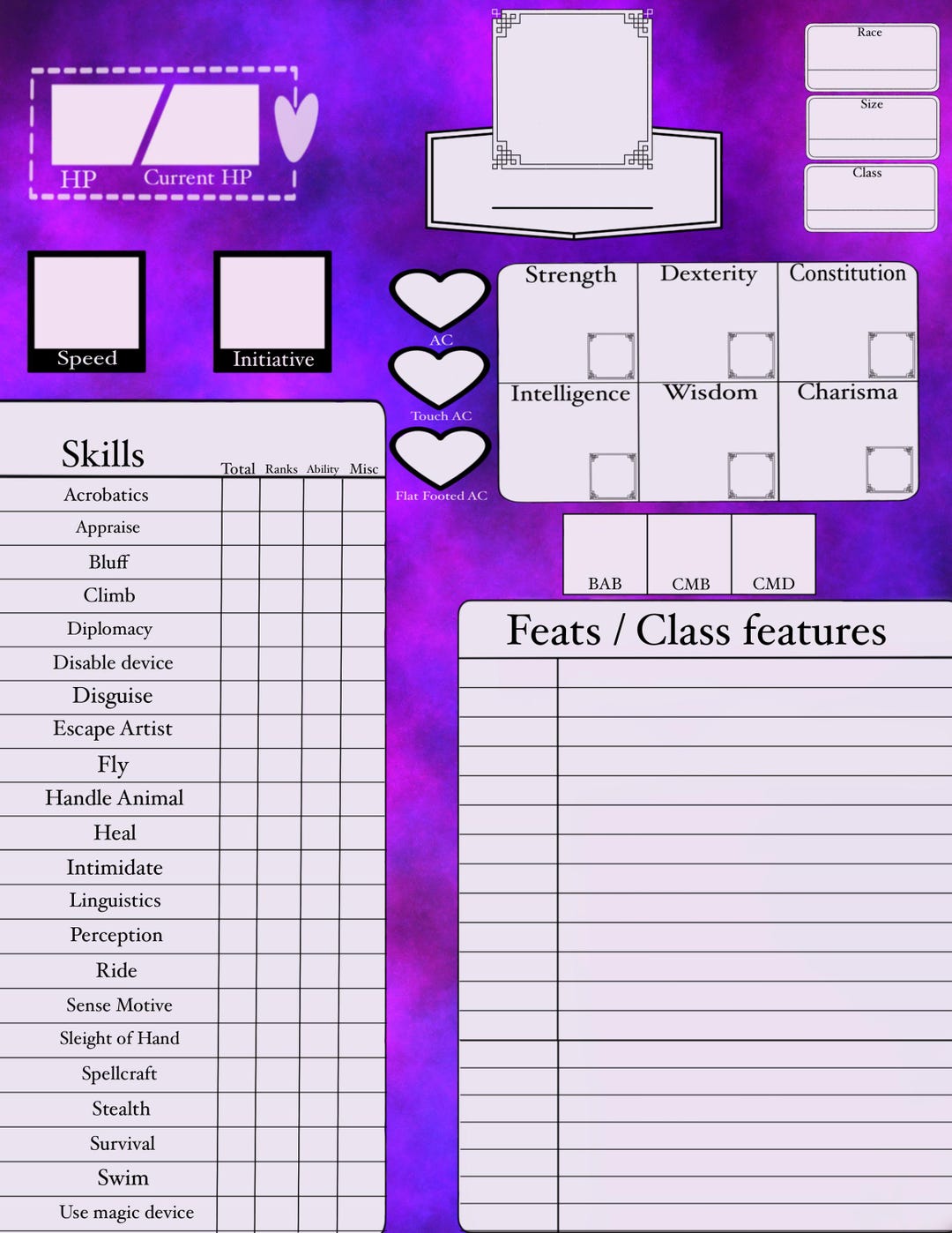 Pathfinder 1e Character Sheet - Etsy