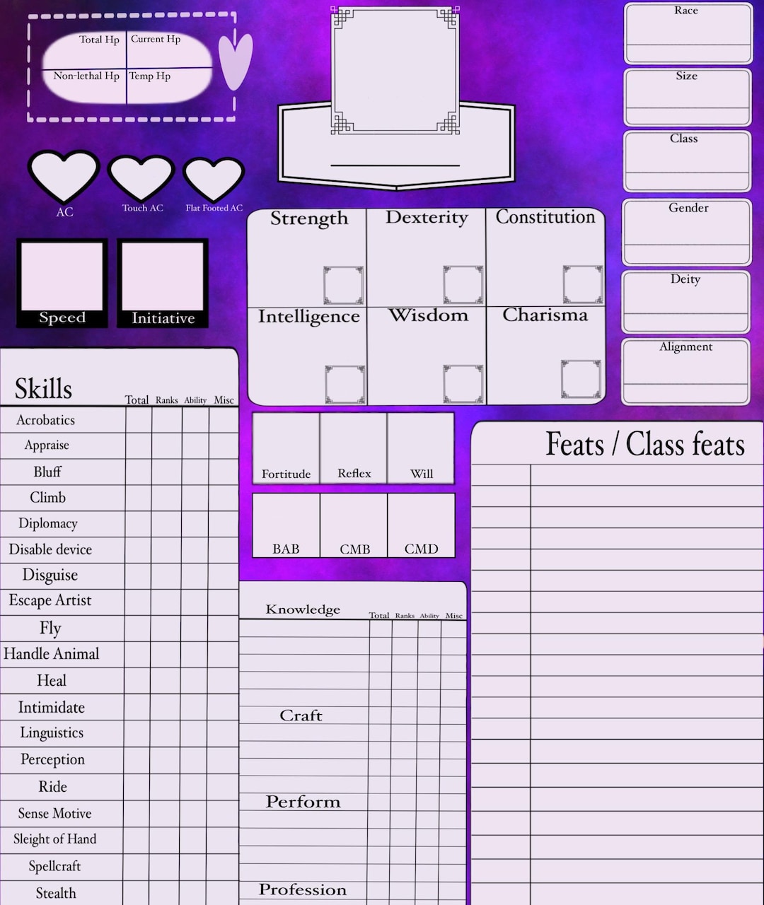 Pathfinder 1e Character Sheet - Etsy