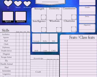 Pathfinder 1E Character Quick Reference Sheet - Printable Character ...