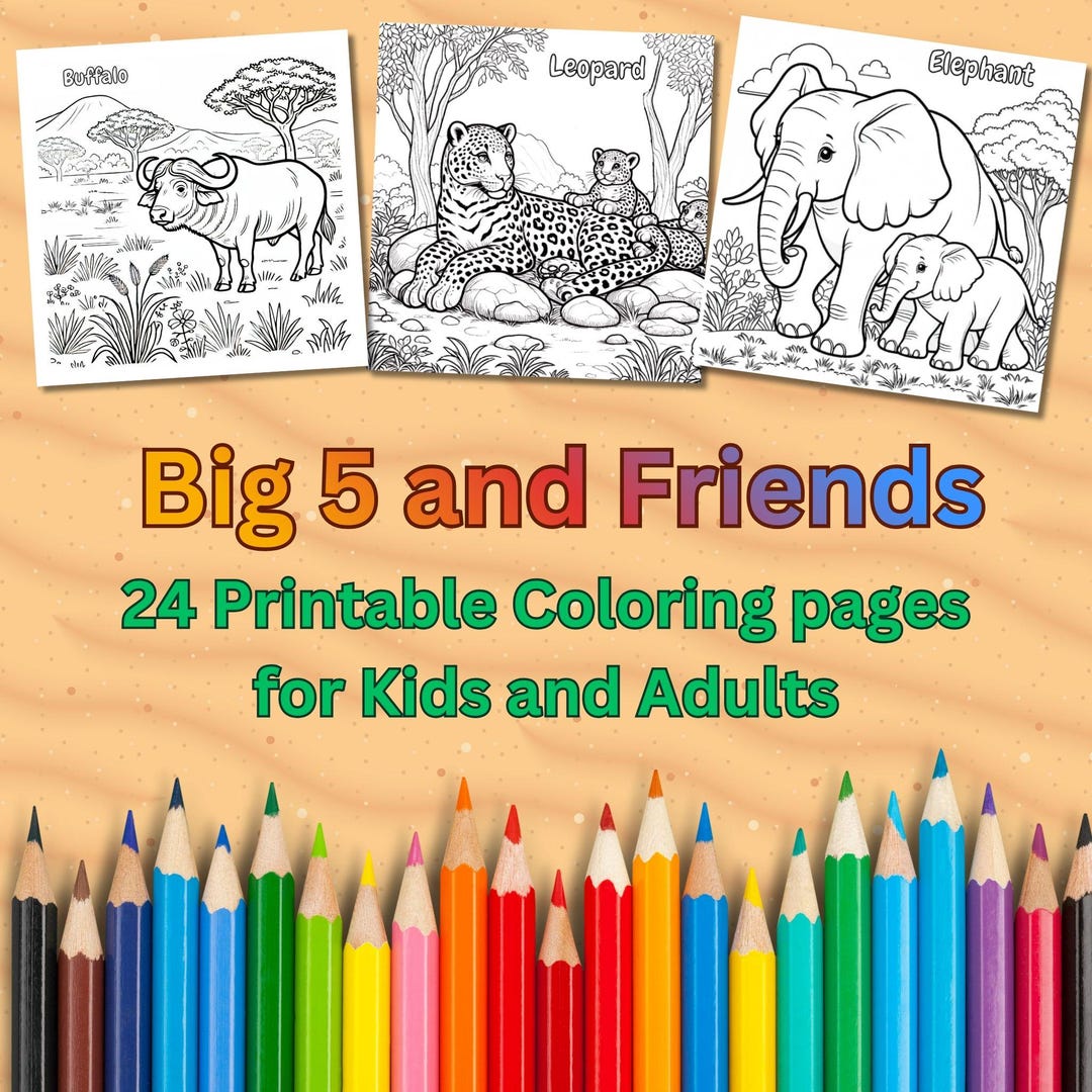 Jungle Safari Animals Printable Coloring Book 24 Realistic Coloring ...