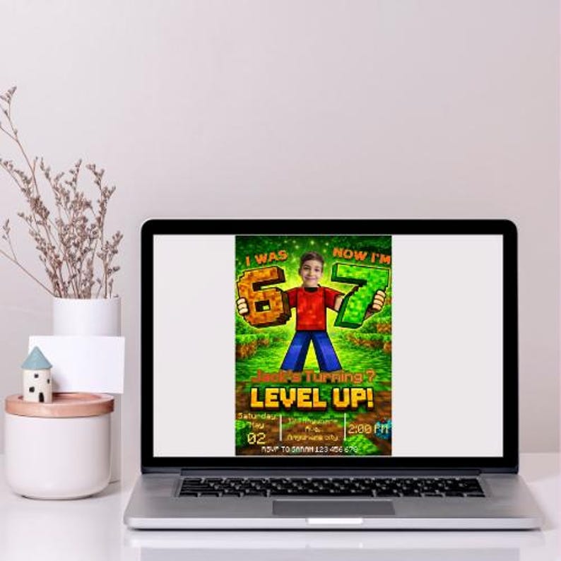 Editable Six Seven Pixel Block Meme Birthday Invitation, 7th Birthday ...