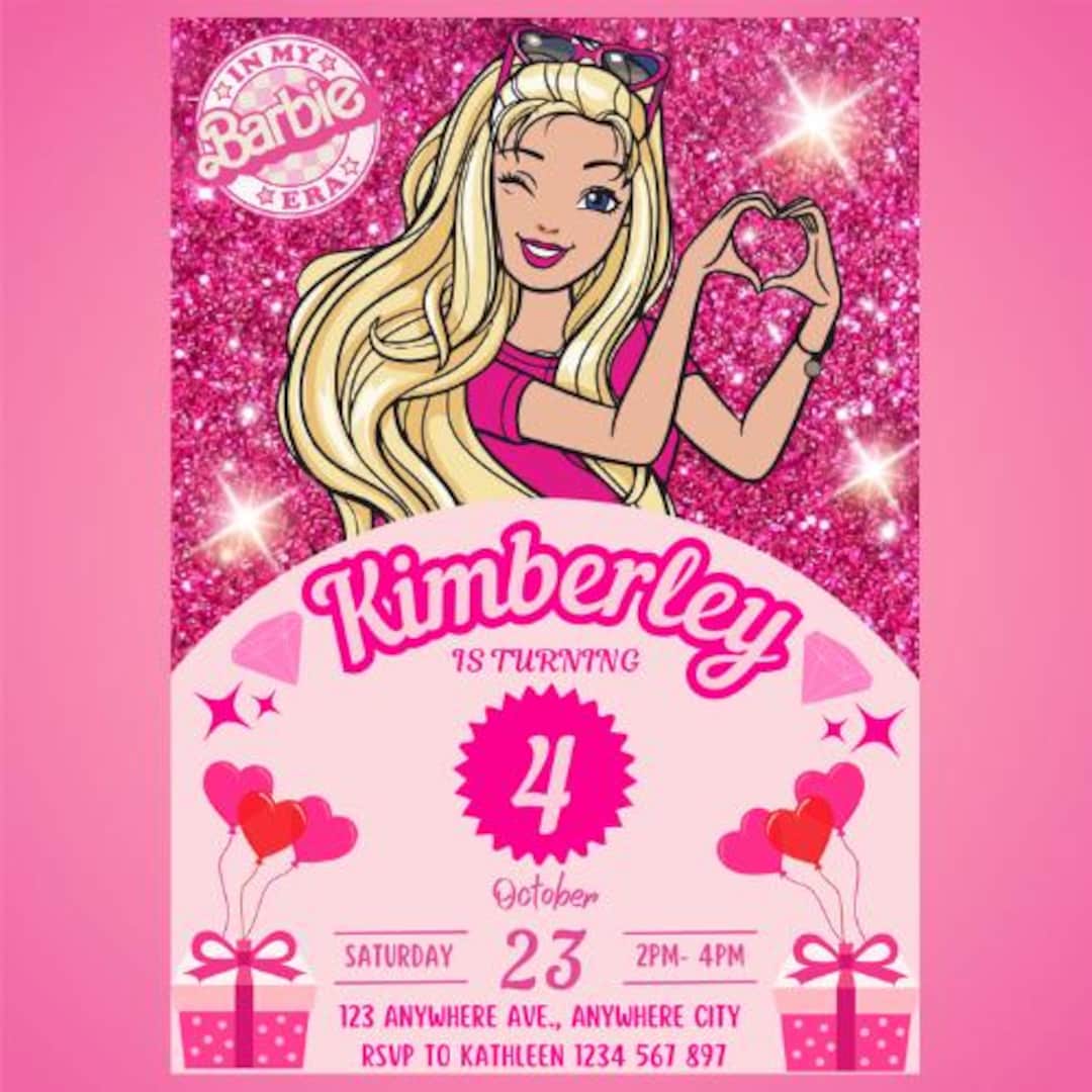 Editable Barbie Girl Party Invitation Fashion Doll Party Invite Girls ...