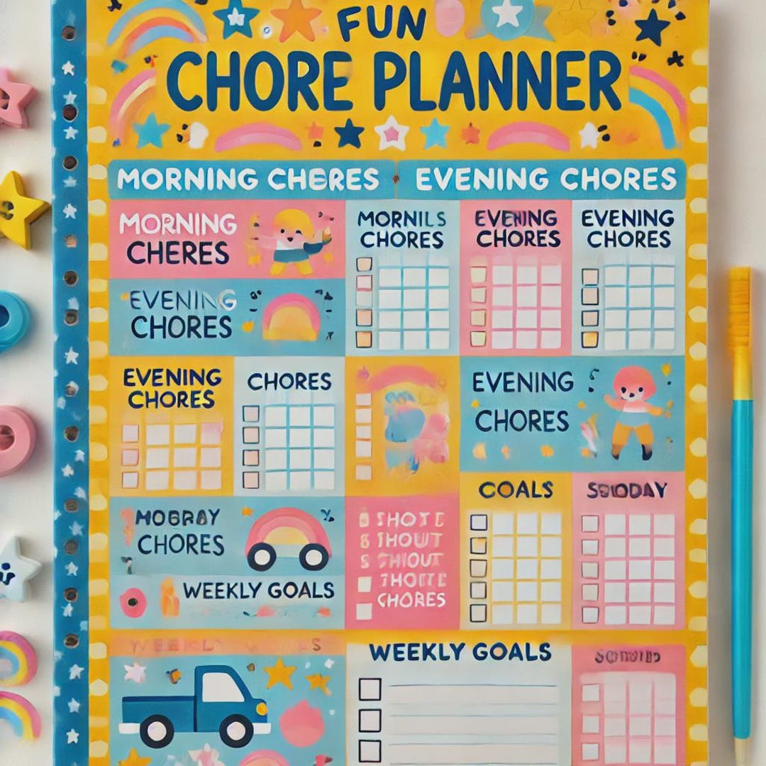 Fun Kids Chore Planner – Colorful Weekly Responsibility Chart for ...