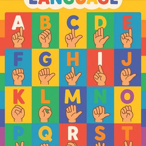 Colorful Sign Language Alphabet Chart for Kids – ASL Wall Art for ...