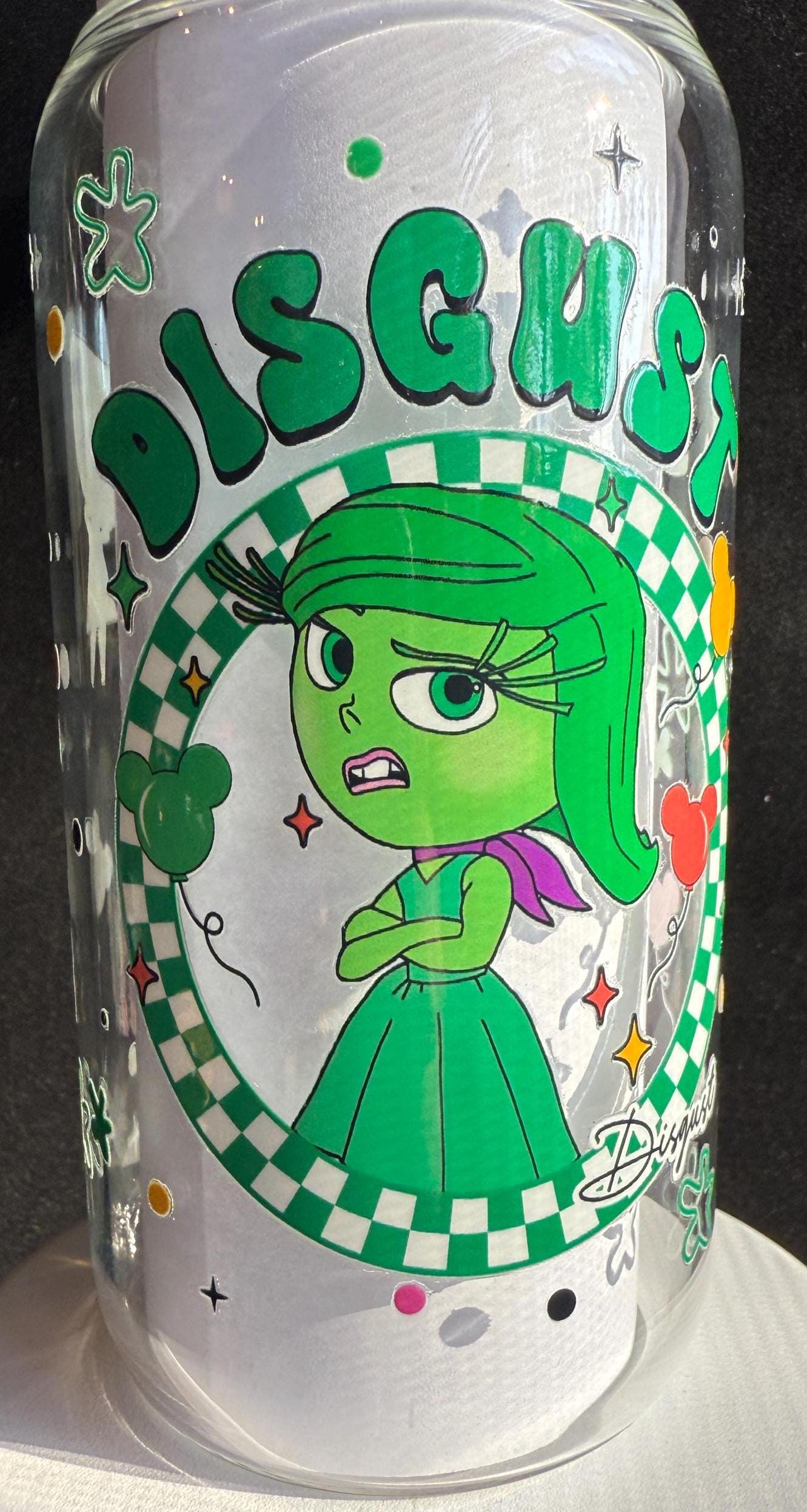 Disney's Inside Out Character Glasses With Lids and Glass Straws - Etsy
