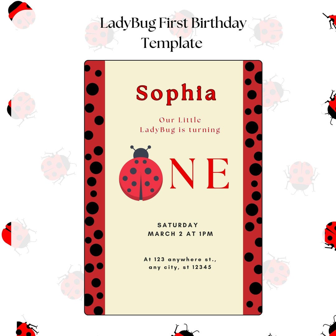 Ladybug First Birthday Invitation Template: Customizable Party Decor ...