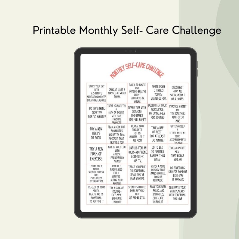 Self Care Monthly Challenge | Printable & Digital Self-care Planner ...