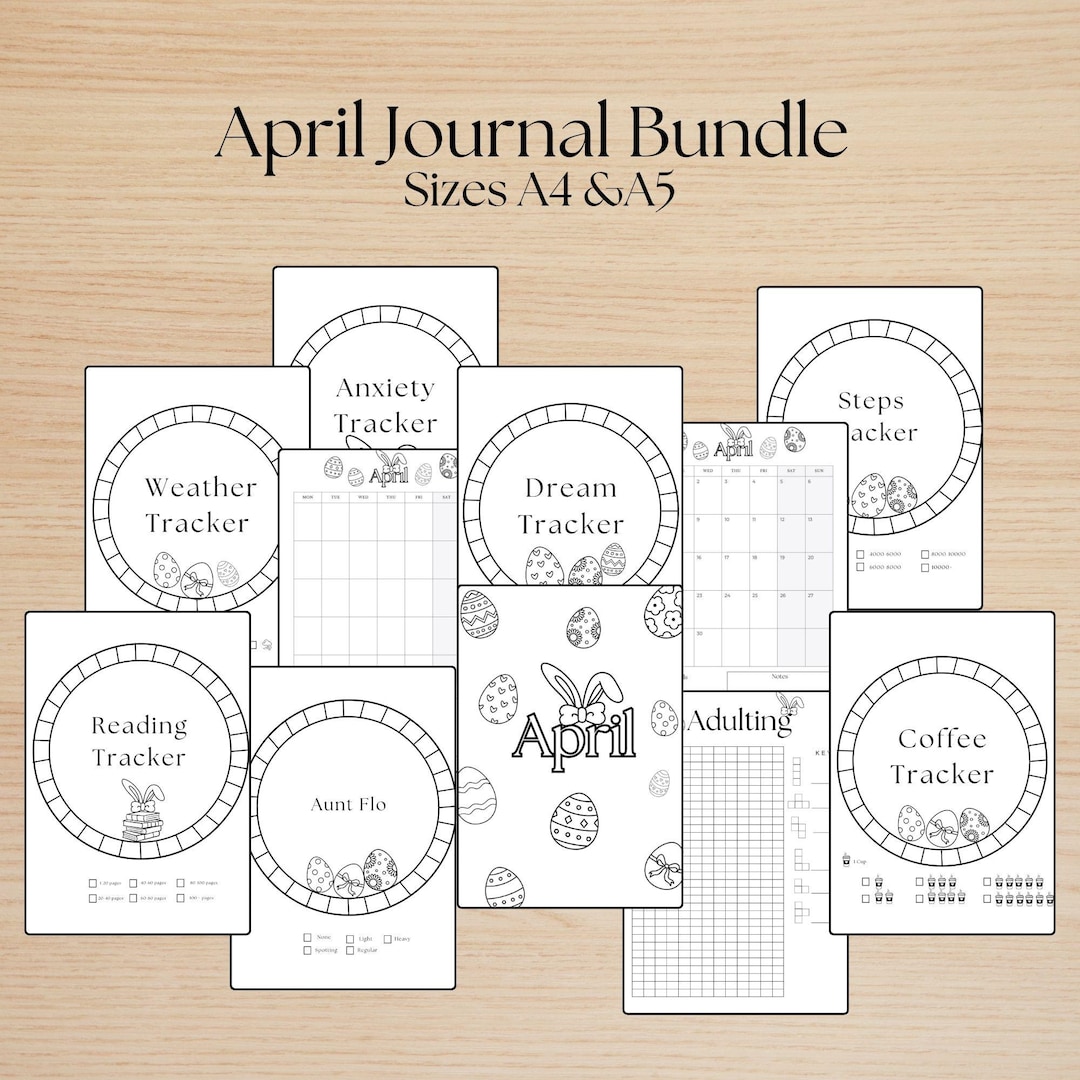 April Journal Bundle - A4 and A5 Planner Set, Printable Journal Pages ...