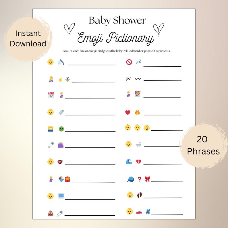 Baby Shower Emoji Pictionary Game Printable, Fun Baby Shower Activity ...