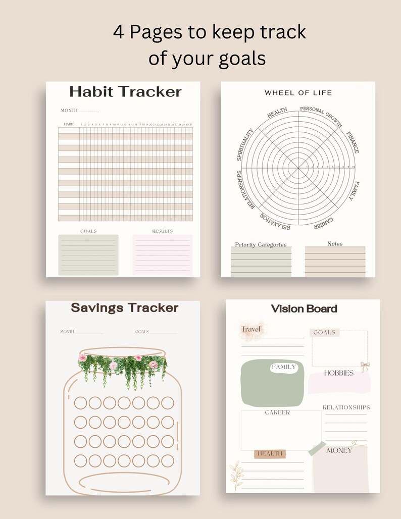2025 Printable Habit Tracker, Goal Tracker, Savings Tracker, Wheel of ...
