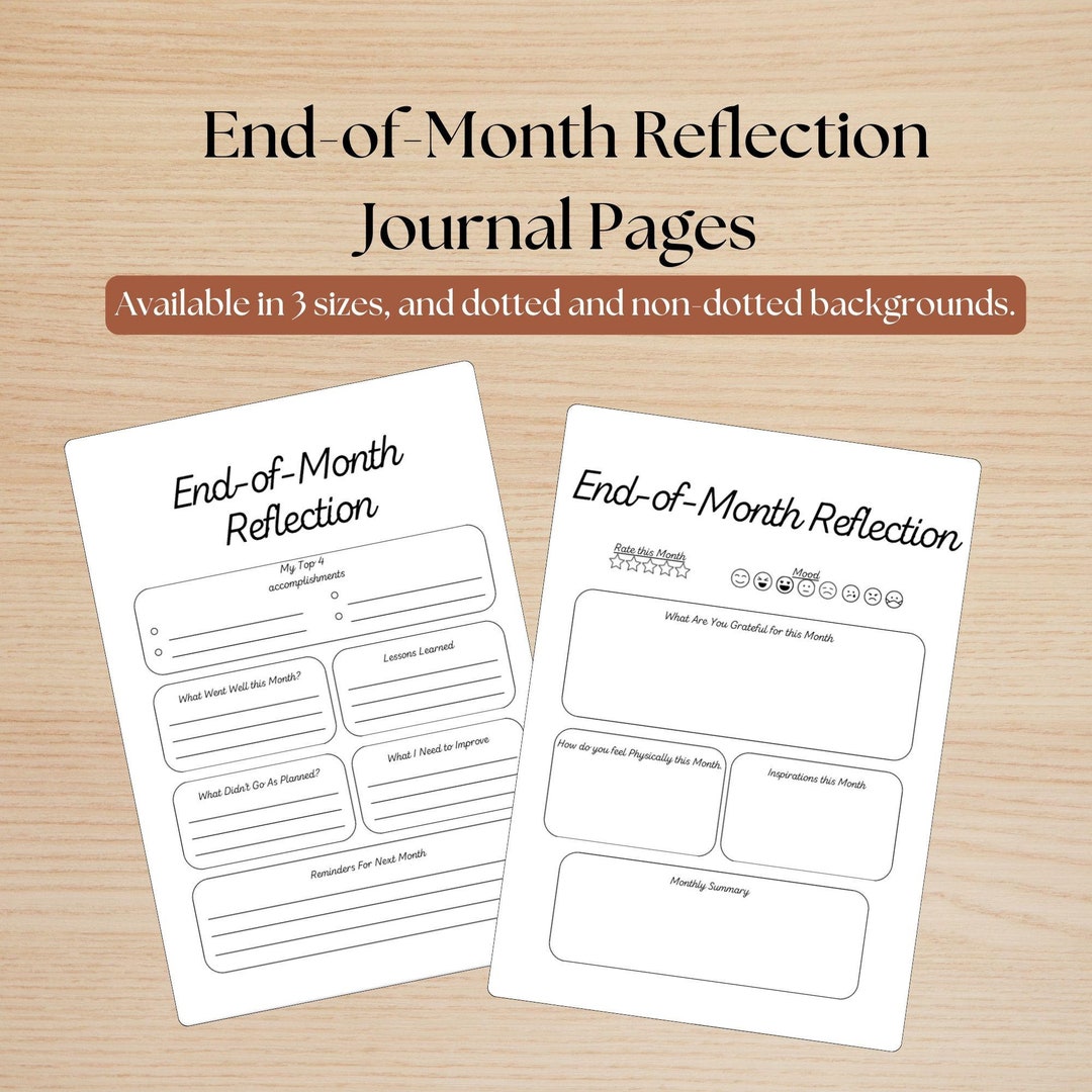 End of Month Reflection Journal Pages | A4, A6, & 8.5x11 Sizes | Dotted ...