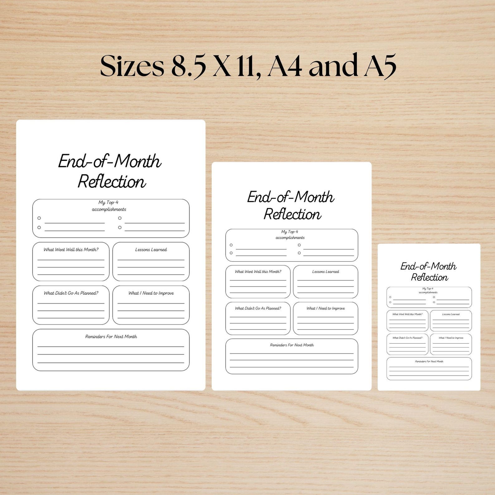 End of Month Reflection Journal Pages | A4, A6, & 8.5x11 Sizes | Dotted ...