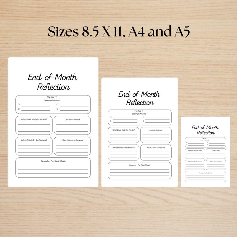 End of Month Reflection Journal Pages: Personal Growth Prompts (A4, A6 ...