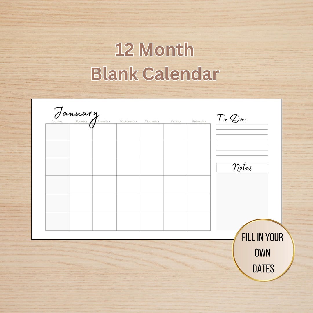 Printable 12-month Calendar Template | Undated Monthly Planner | Fill ...