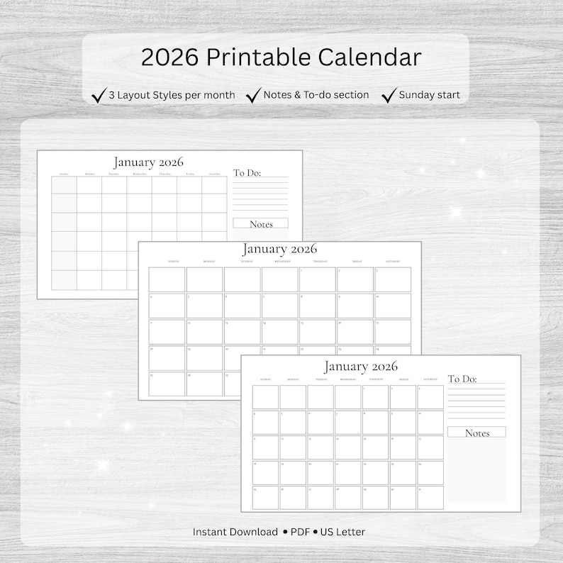 Druckbarer Kalender 2026 | Monatsplaner Seiten | 3 Layouts pro Monat ...