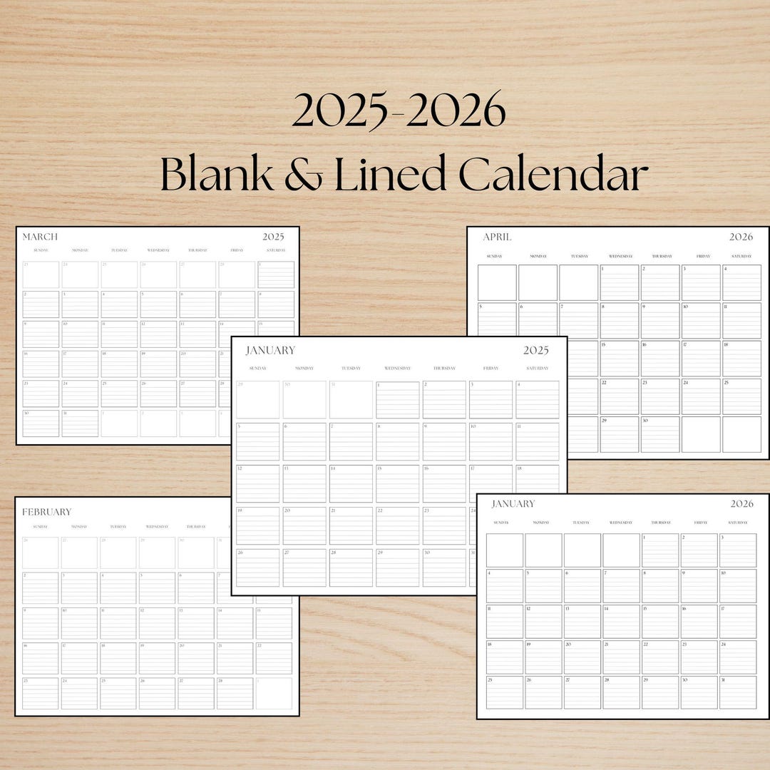 2025 2026 Calendar Printable | Digital Download With Lines | Minimalist ...