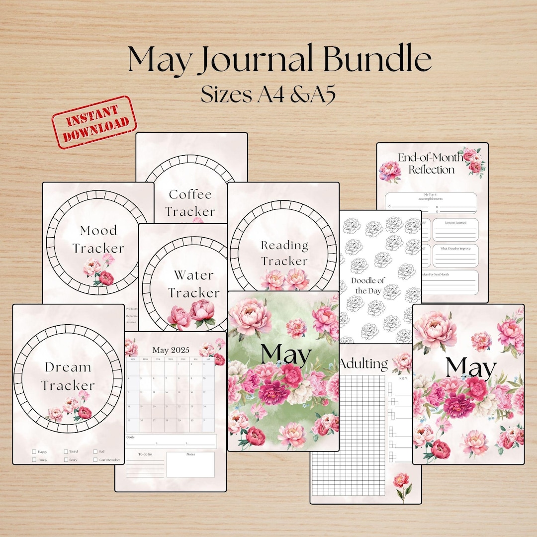 Decorated Flower May Bullet Journal Bundle A5 A4 | Floral Planner ...