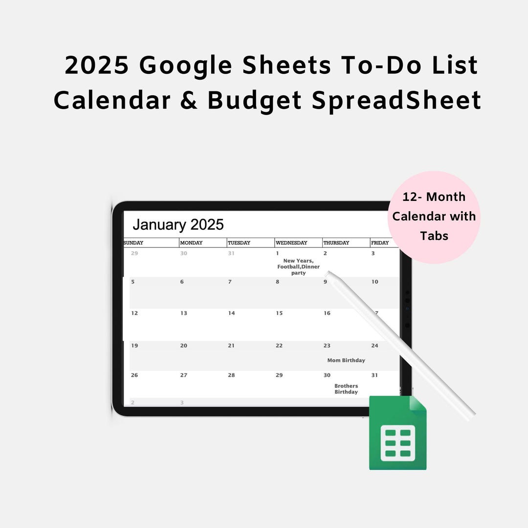 2025 Google Sheets Calendar & Budget Planner | To-do List, Budget ...