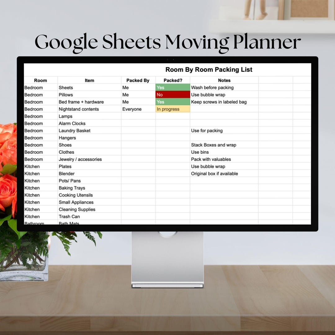 Google Sheets Moving Planner | Digital Moving Checklist & Task Tracker ...