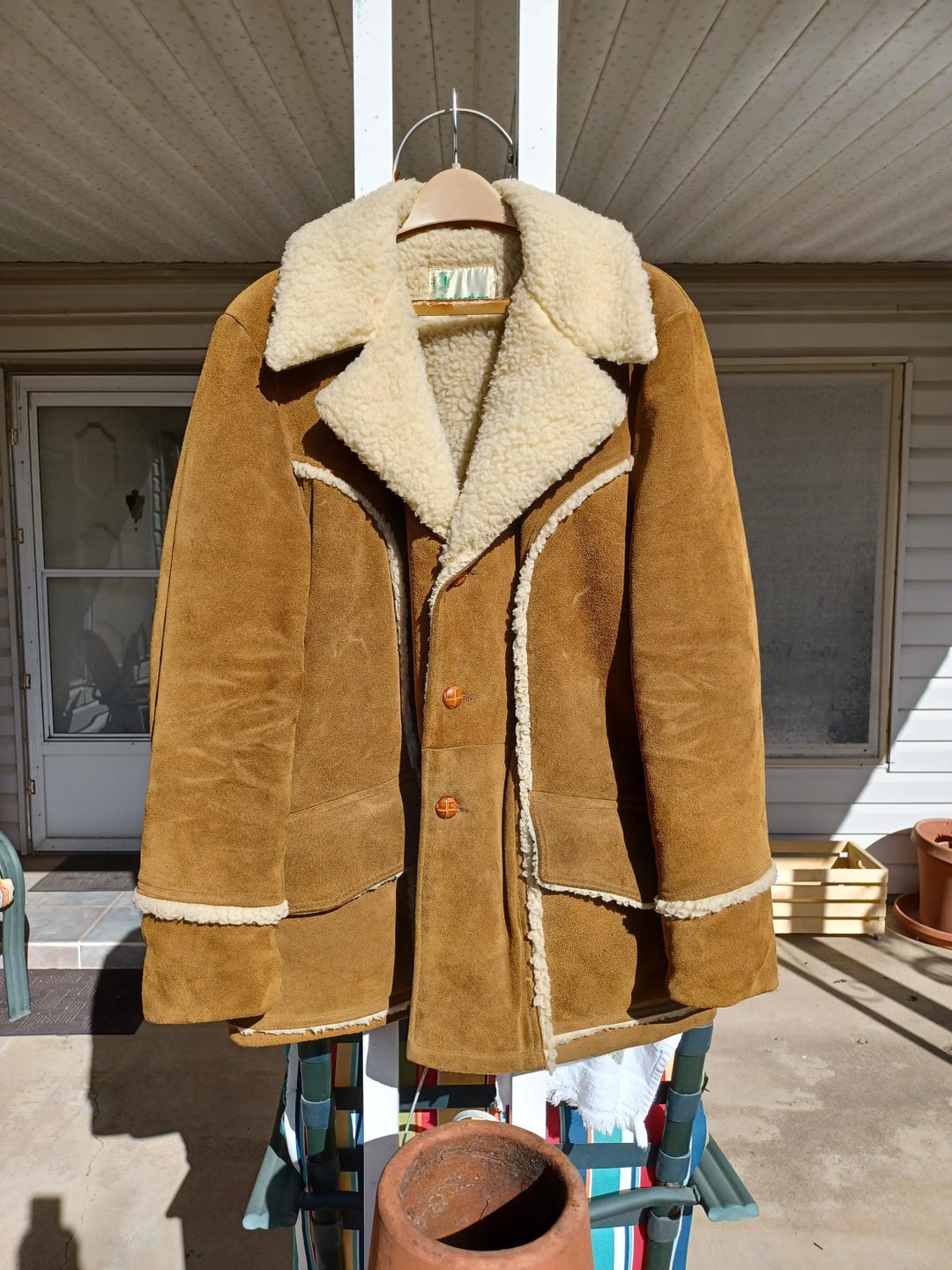 Vintage Suede Leather Gino Leathers Men's Shearling Lined Rancher Coat ...