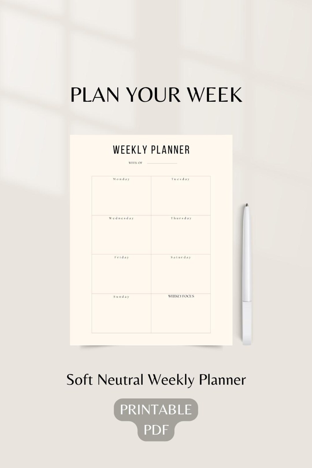 Weekly Planner Printable | Minimal Weekly Schedule | Soft Neutral ...
