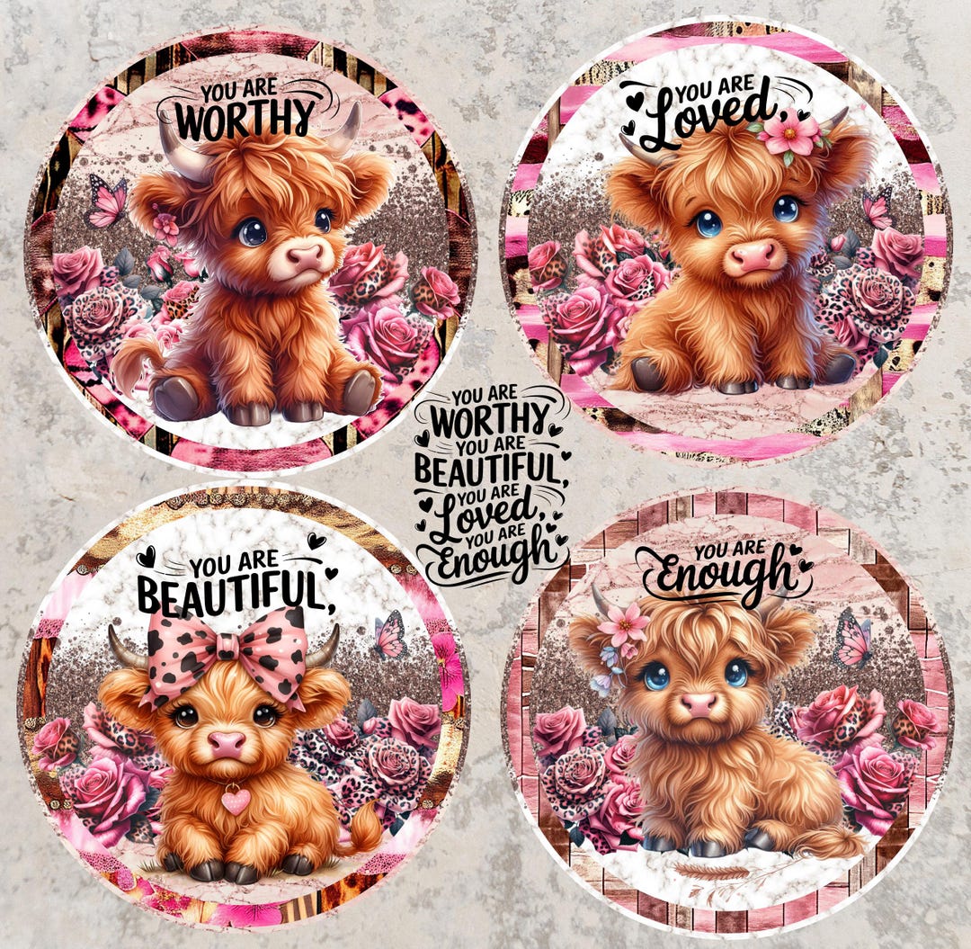 Highland Cow Coaster PNG, Affirmation Sublimation Design (digital ...