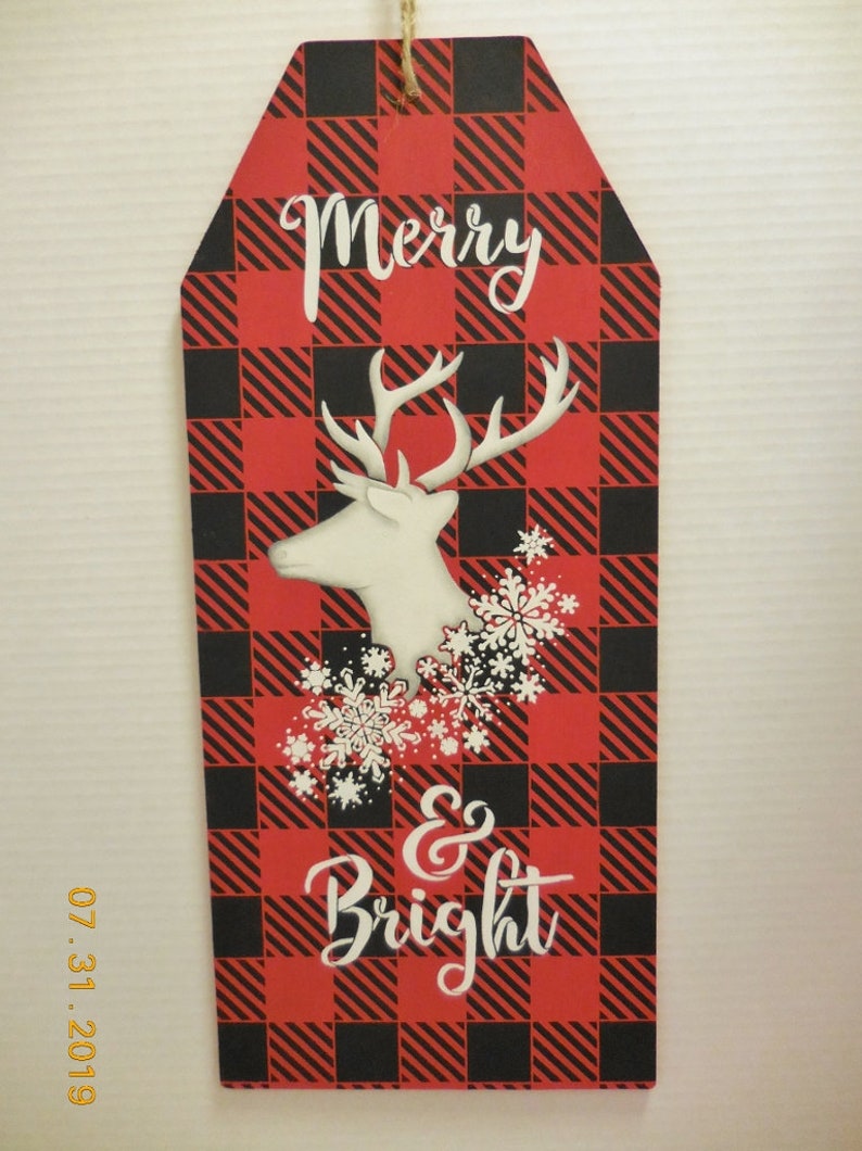 Buffalo Plaid LARGE Wood Tag With Deer Deer Head With - Etsy