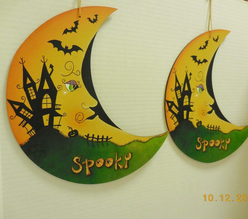 Spooky Halloween Moon Sign Hand Painted Man In The Moon | Etsy