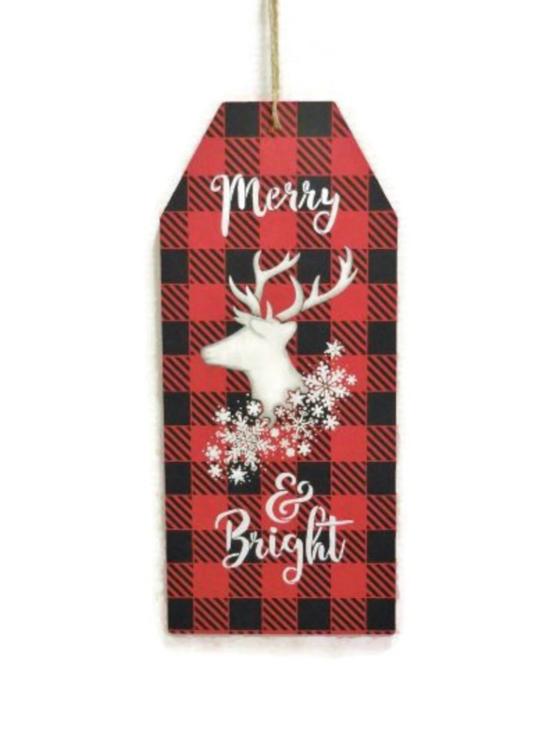 Buffalo Plaid LARGE Wood Tag With Deer Deer Head With - Etsy