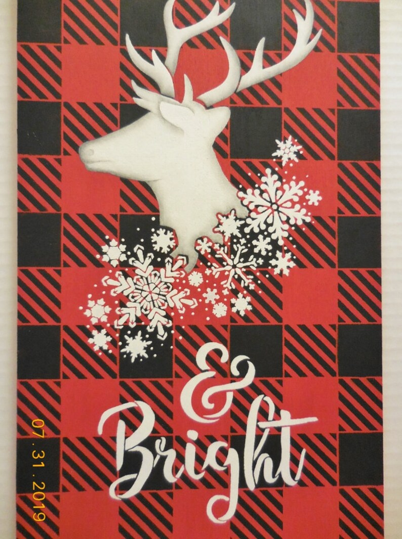 Buffalo Plaid LARGE Wood Tag With Deer Deer Head With - Etsy